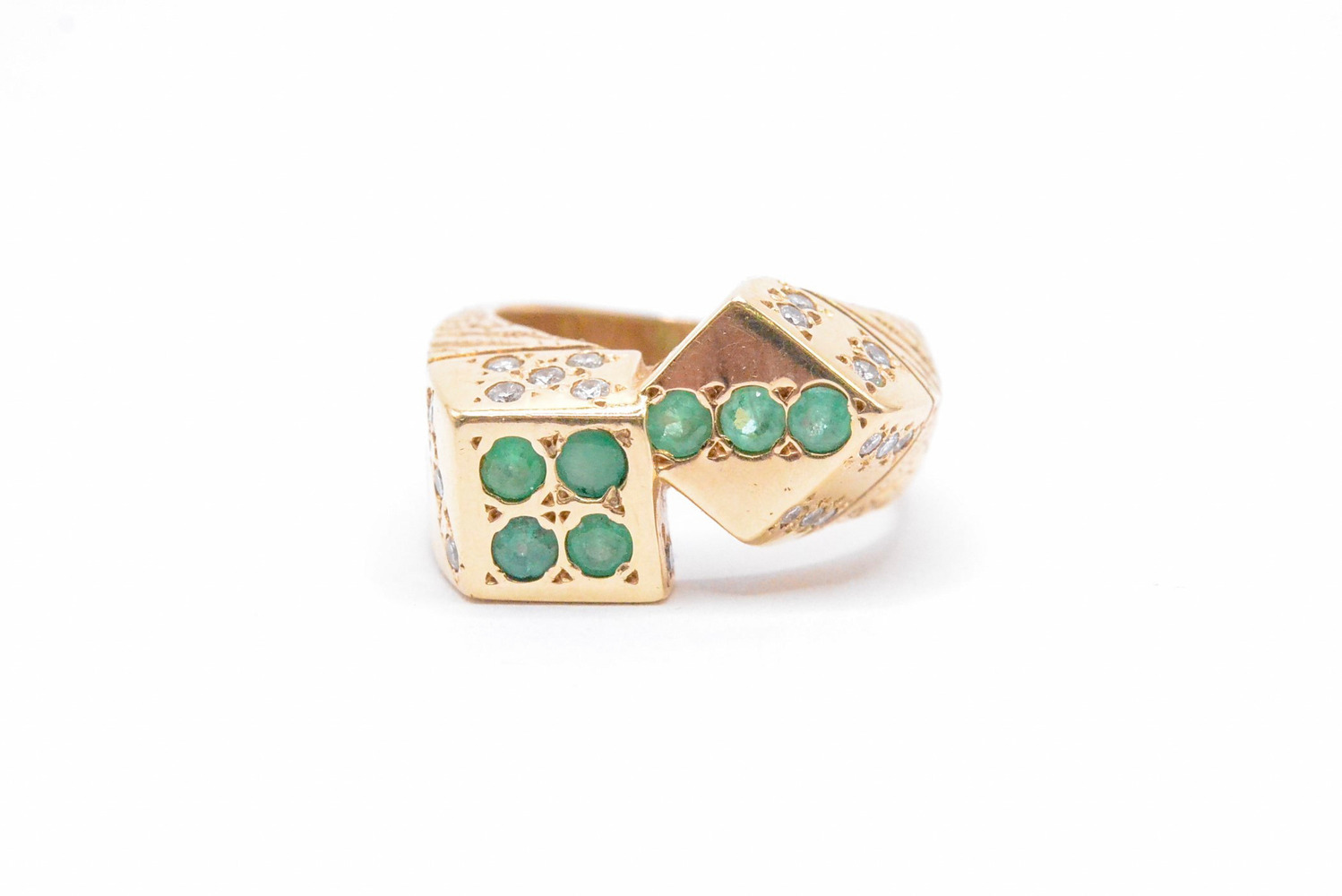 14k Yellow Gold Dice Ring w/ Emeralds & Diamonds approx .10cttw 13.5 ...