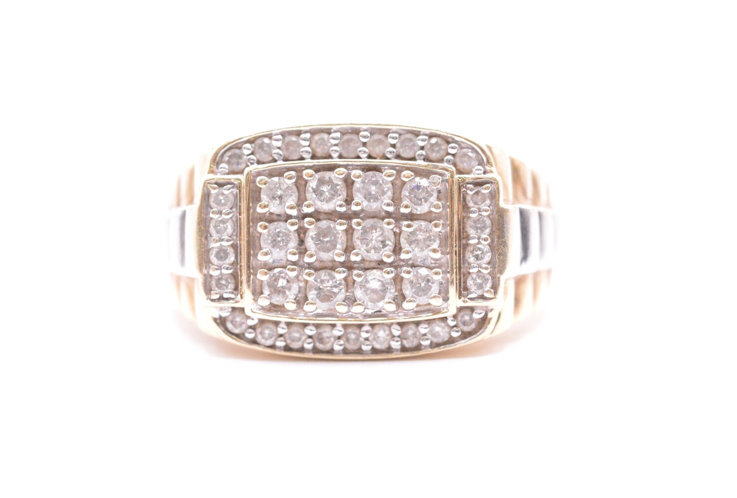 10k Yellow Gold Rolex Style Diamond Cluster Men's Ring 1.0 CT Size 12.5 ...