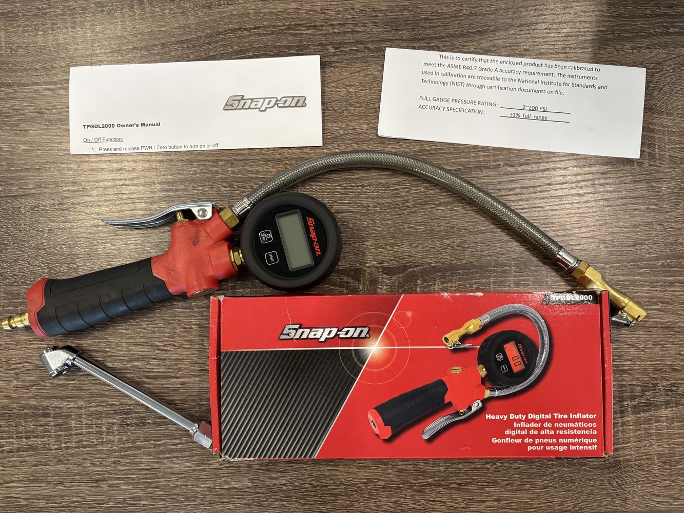 Snap-on Heavy Duty Digital Tire Inflator TPGDL2000 in Box w/ Accessory ...